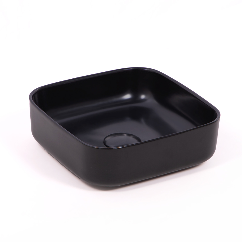 Vasque à poser 37,5 x 37,5 cm carrée, céramique, Noir mat, made in ...