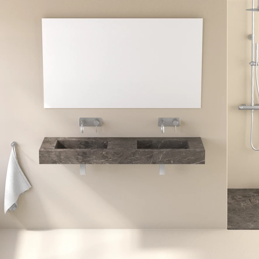 Double vasque suspendue marbre Turkey Grey 141x46 – Élégance brute et ...